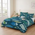 3 Pieces King Quilt Set,Cartoon Funny Blue Stripes Little Fish Soft ...