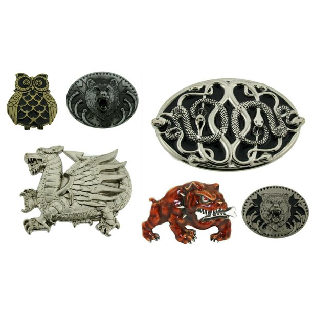 belt buckles lot 6 pieces Bull Dog Owl Snake wolf Dragon Style ...