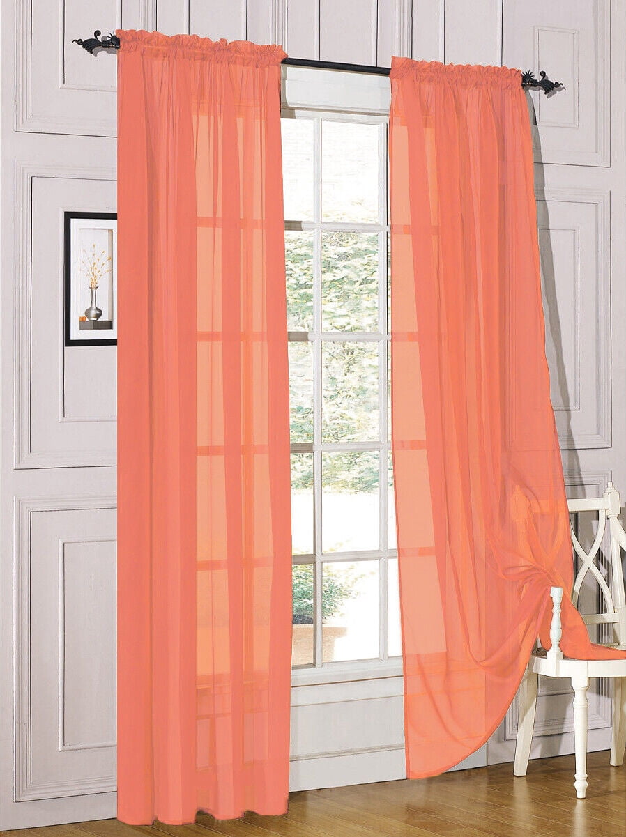 2 Piece Sheer Voile Rod Pocket Window Panel Curtain Drapes Many Sizes ...