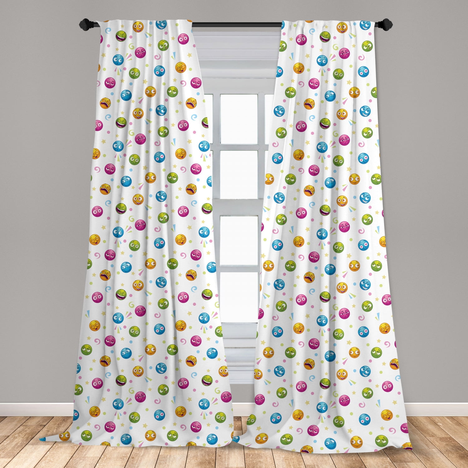 Emoji Curtains 2 Panels Set, Round Faces in Different Colors with ...