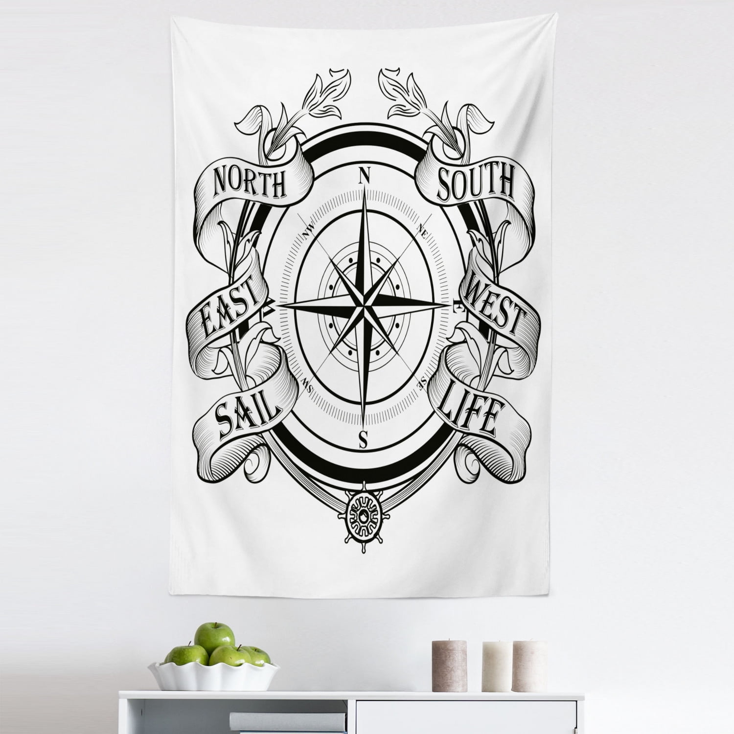 Compass Tapestry, Navigation Device Direction Flares Sail Life Marine ...