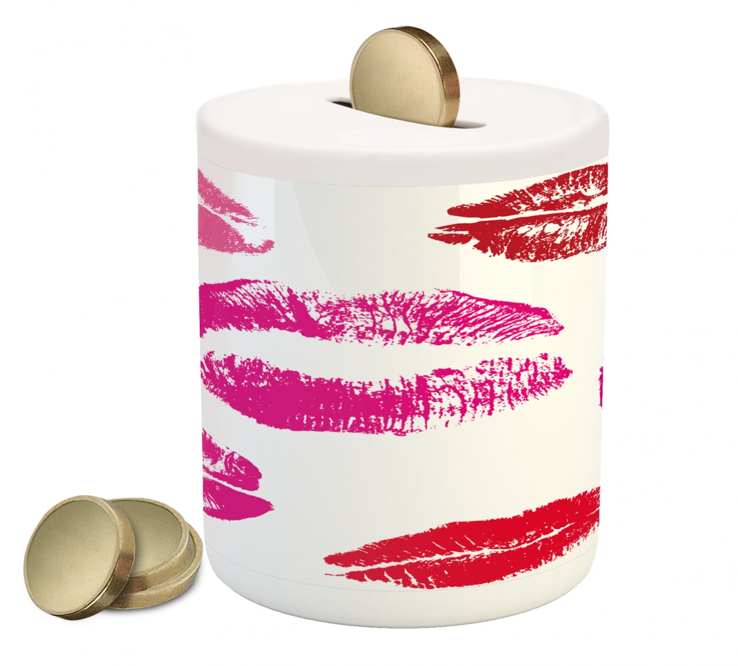 Kiss Piggy Bank, Grunge Looking Pink and Red Lipstick Marks Set Beauty ...