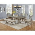 7pc Rustic Gray Brown Wood Dining Set with Beige Linen Bench and Chairs ...