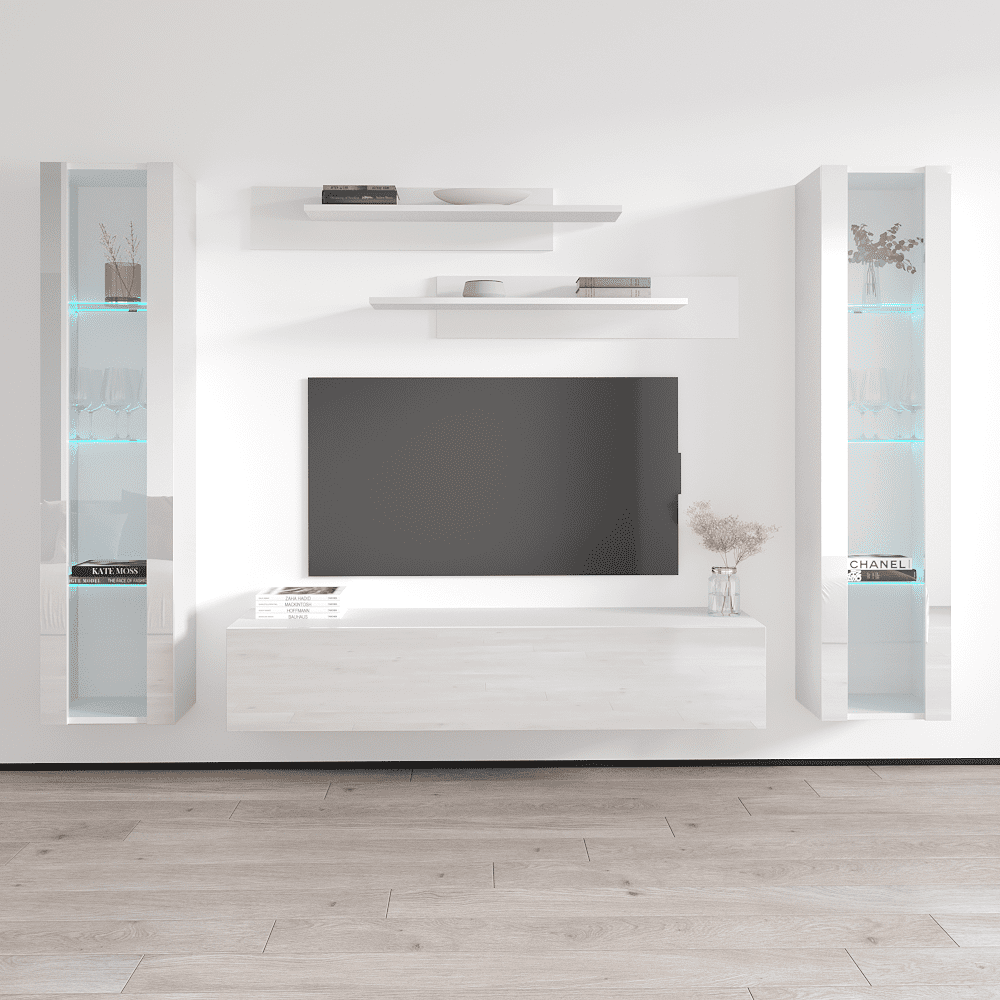 Wall Mounted Floating Modern Entertainment Center Fly A, White, B2 ...