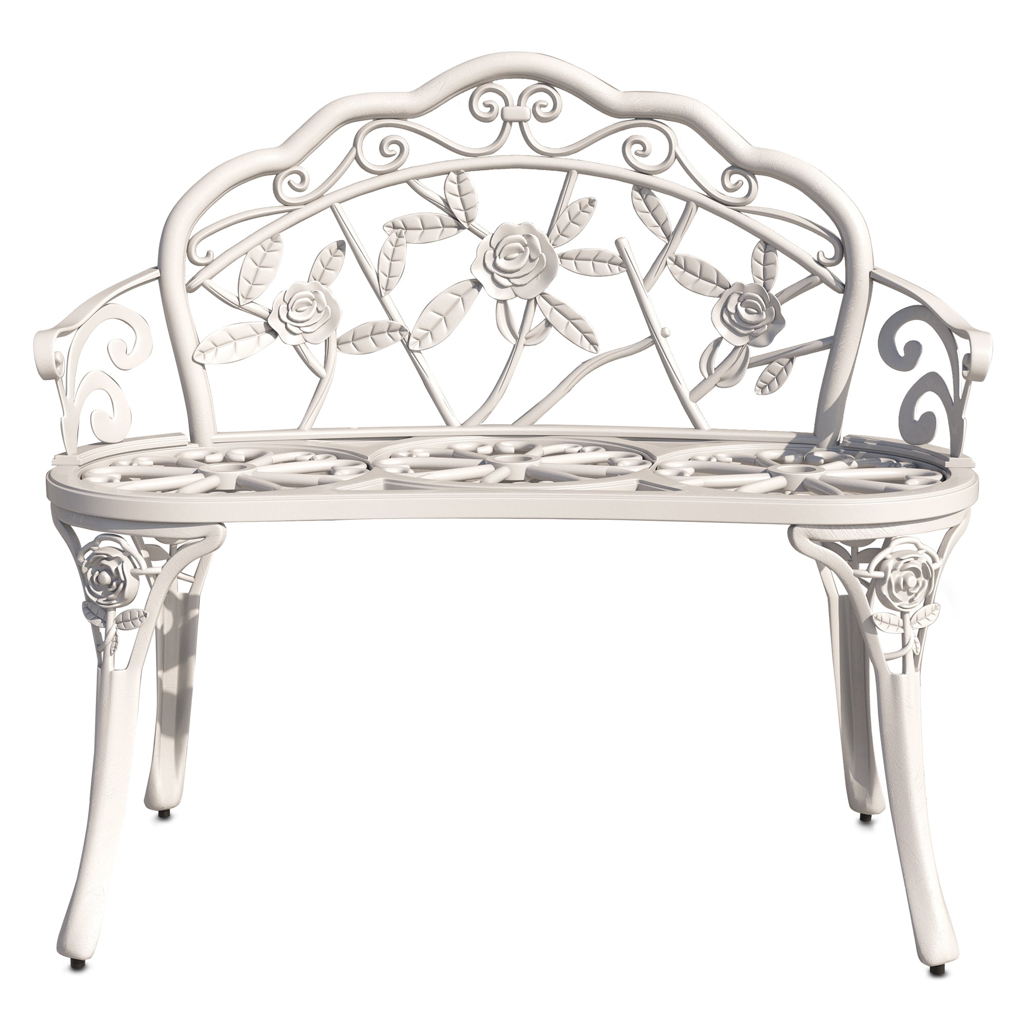 BELLEZE Rose Style Love Seat Bench White Cast Aluminum Antique Designed ...