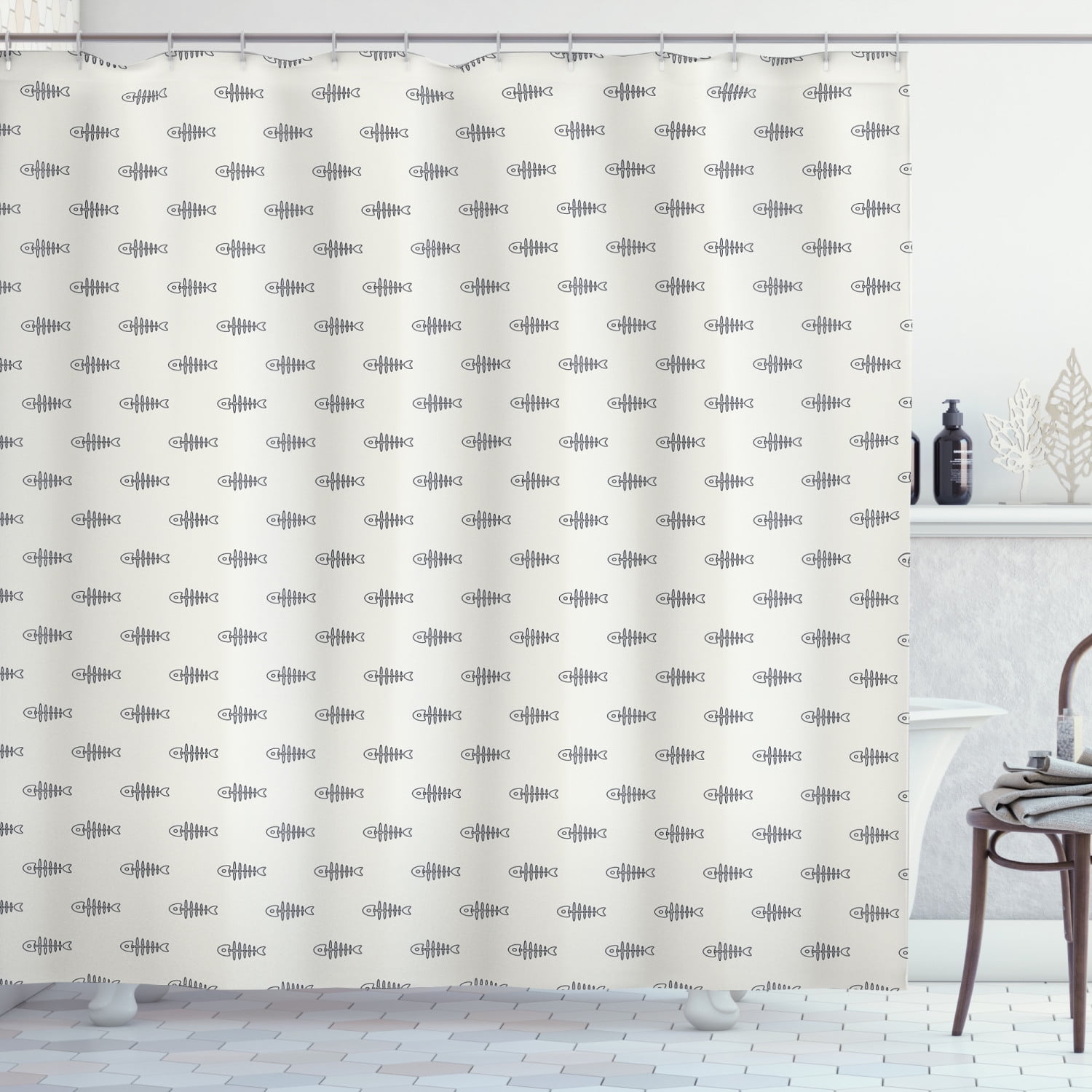 Ambesonne Fish Shower Curtain, Minimalist Fish Bones Skeleton, 69"Wx84 ...