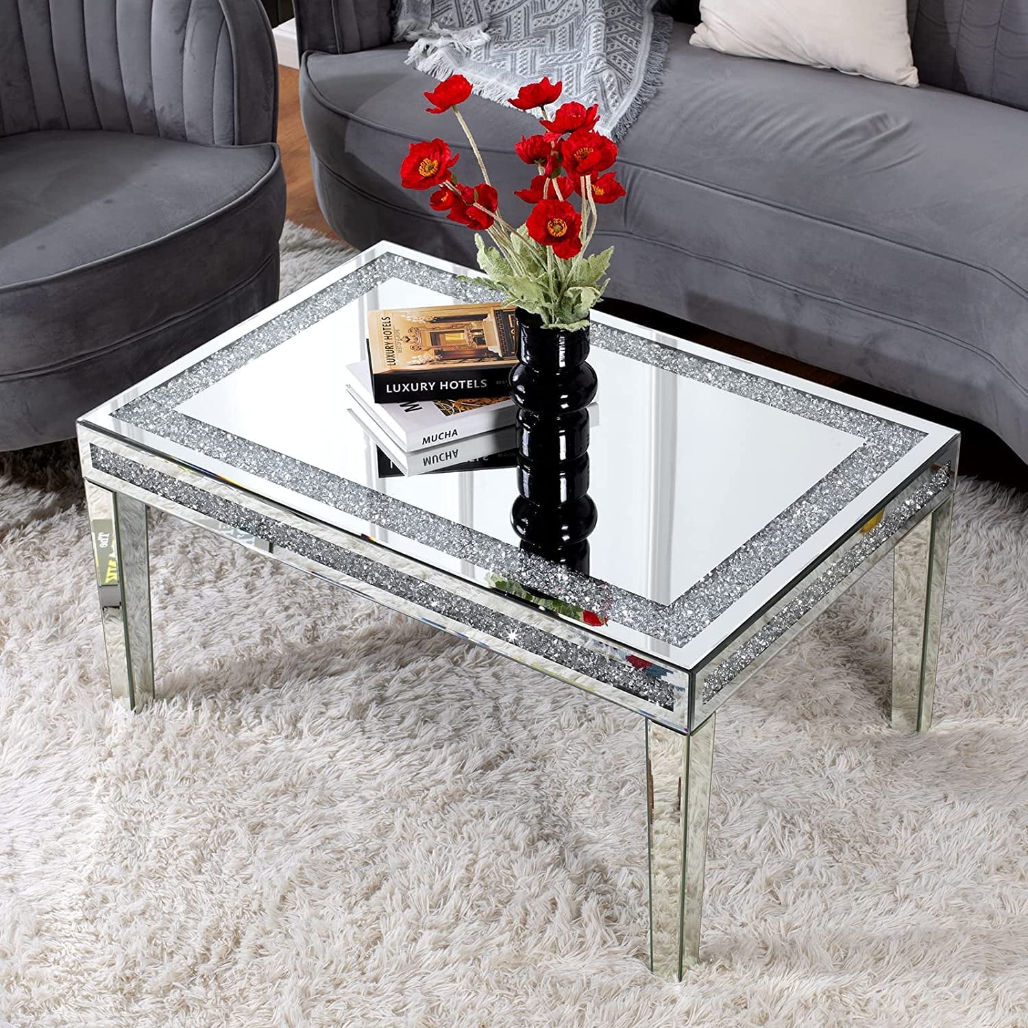Click here for Shyfoy Silver Mirror Coffee Table Contemporary Rec... prices