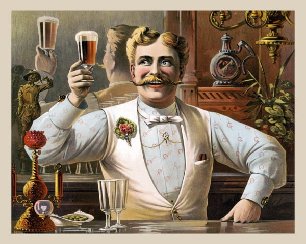Print: Old Timey Bartender Holding Glass of Beer, 1889 - Walmart.com