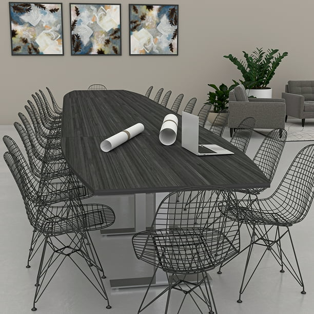 Modular 22 Person Powered Boardroom Table Boat Shaped Metal T-Bases ...