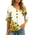 Favoffer Women's Ruffle Shirts V Neck Mid Sleeve Flounce Cuff Button ...