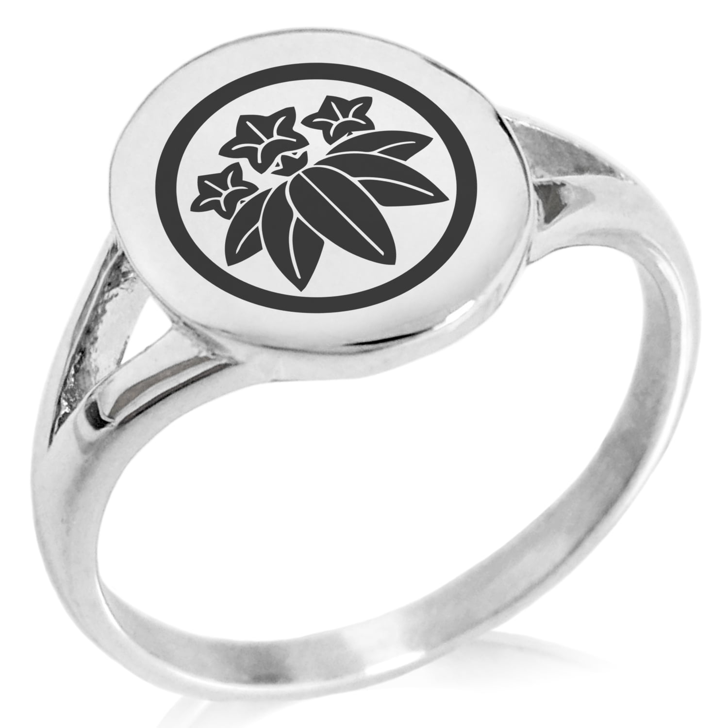 Stainless Steel Ishikawa Samurai Crest Minimalist Oval Top Polished ...