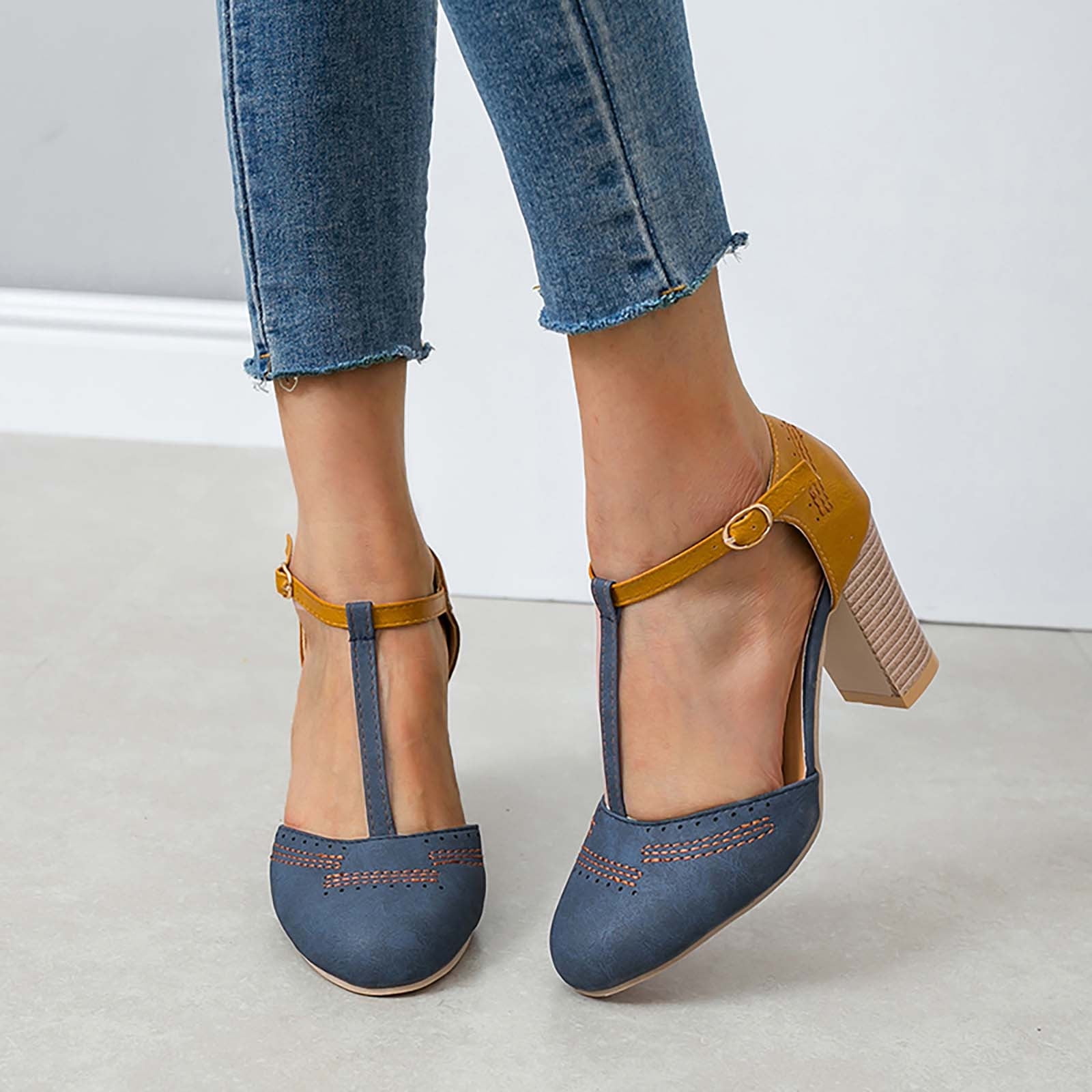 Click here for Cehvom Hollow Buckle Thick Heel Womens Single Shoe... prices