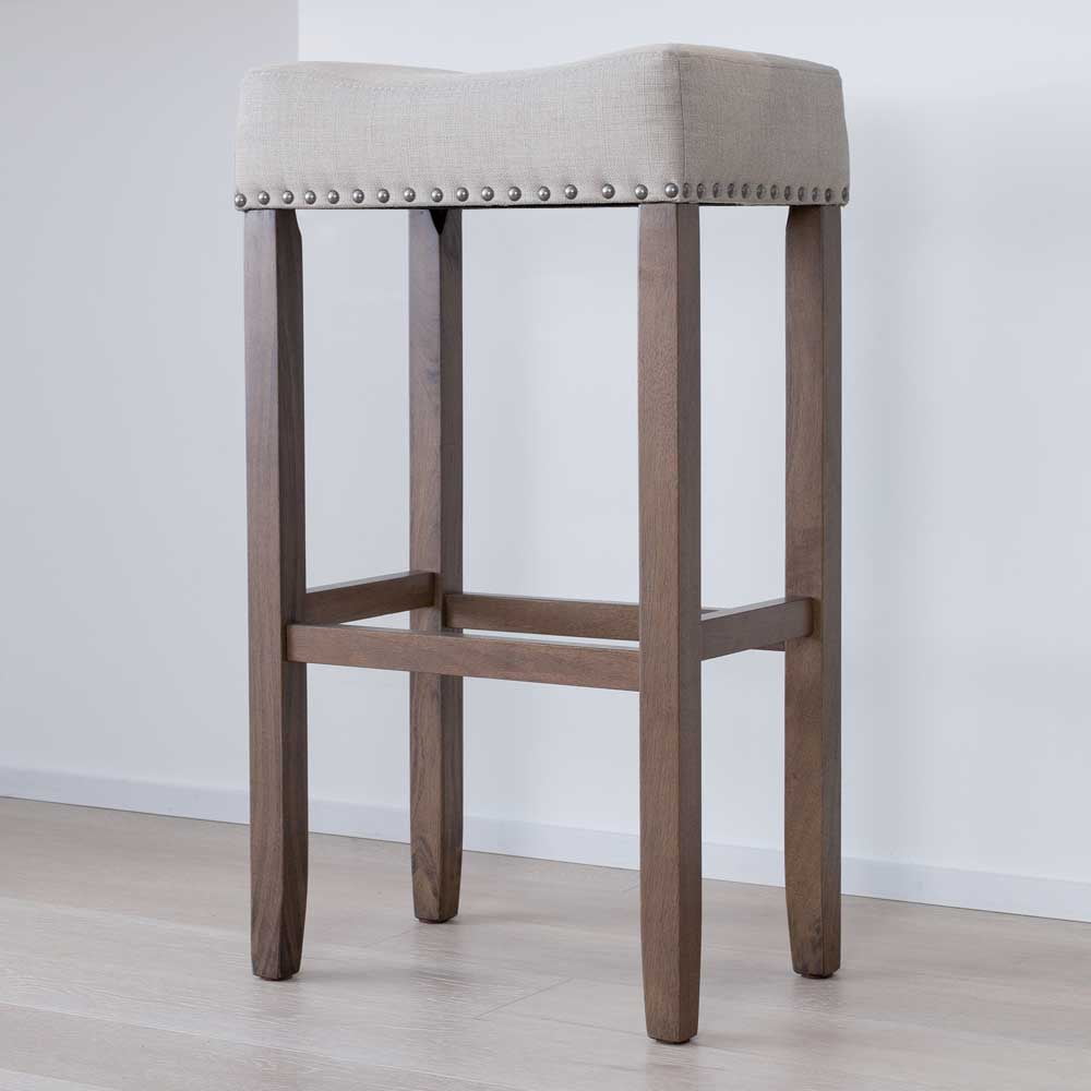 Nathan James Hylie Nailhead Wood Pub Height Counter Bar Stool 29 Beige
