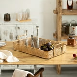 Metal Gold Rectangular Serving Tray with Oval Design and Handles ...