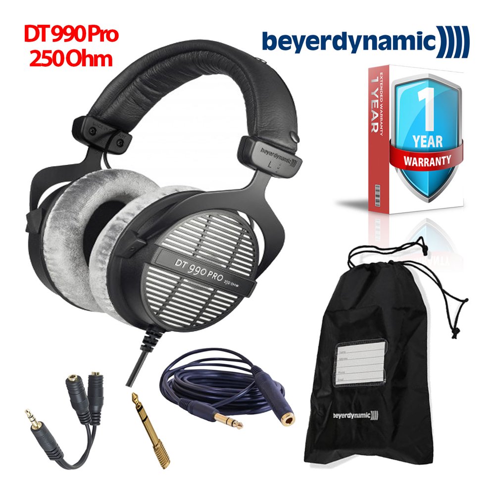 Beyerdynamic DT 990 Pro 250 Ohm Headphones with Splitter and 3-Year ...