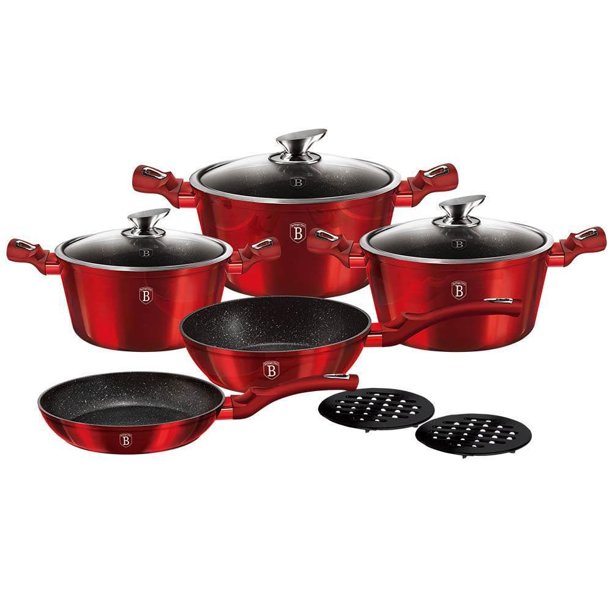 Kitchen Cookware Set 10-Piece Metallic with Ergonomic Soft-Touch Handle ...
