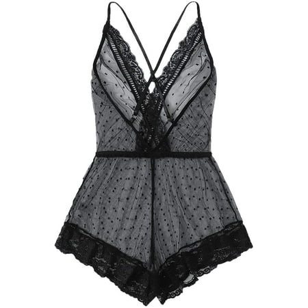 Women's One Piece Lingerie Sheer Lace Crisscross Sleepwear Teddy ...