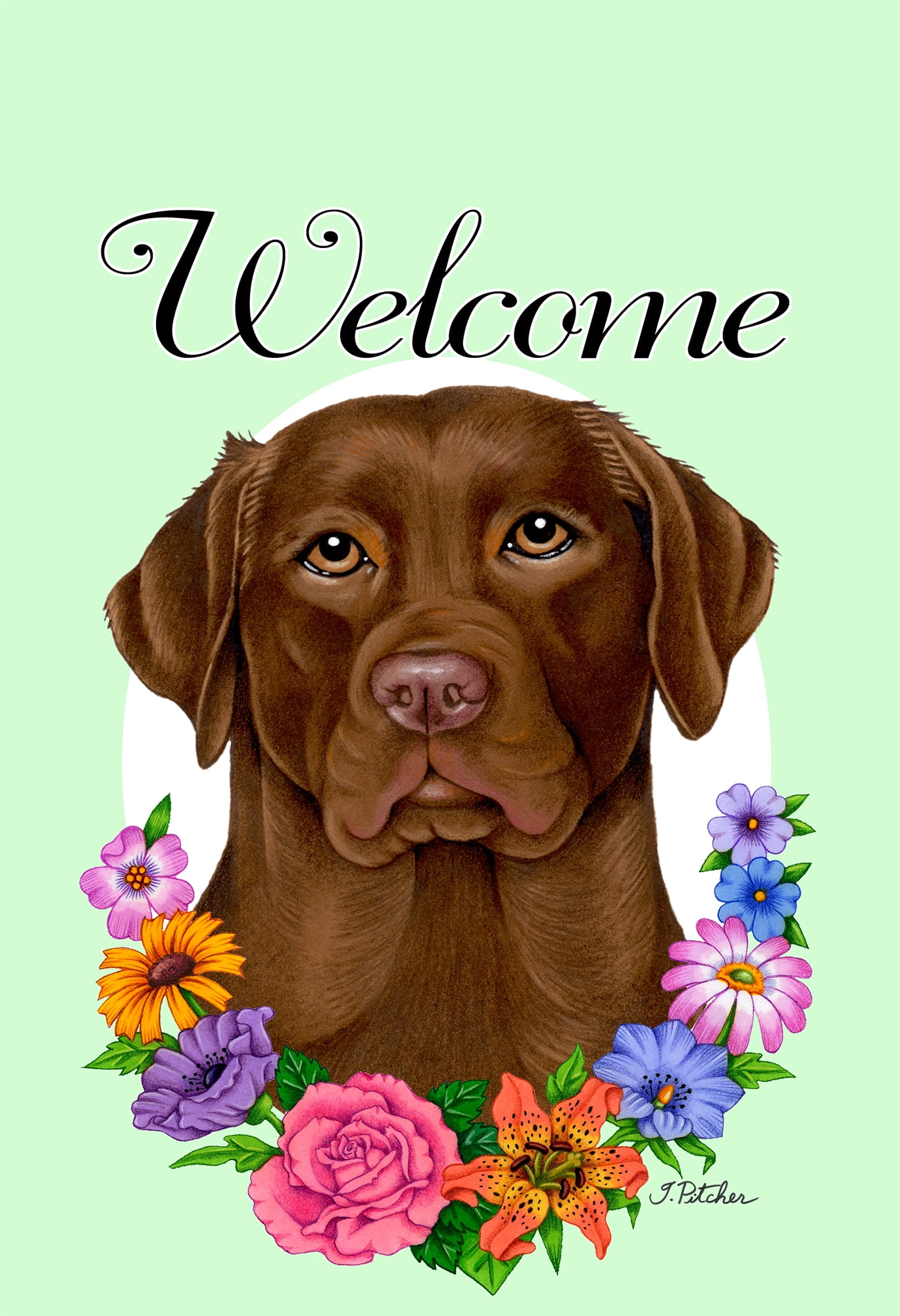 Chocolate Labrador - Best of Breed Welcome Flowers House Flags ...