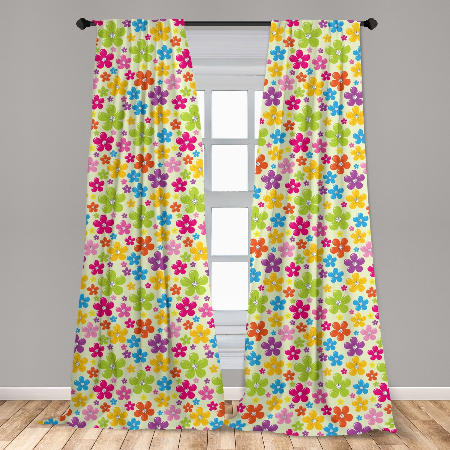Colorful Curtains 2 Panels Set, Sixties Inspired Colorful Flowers ...