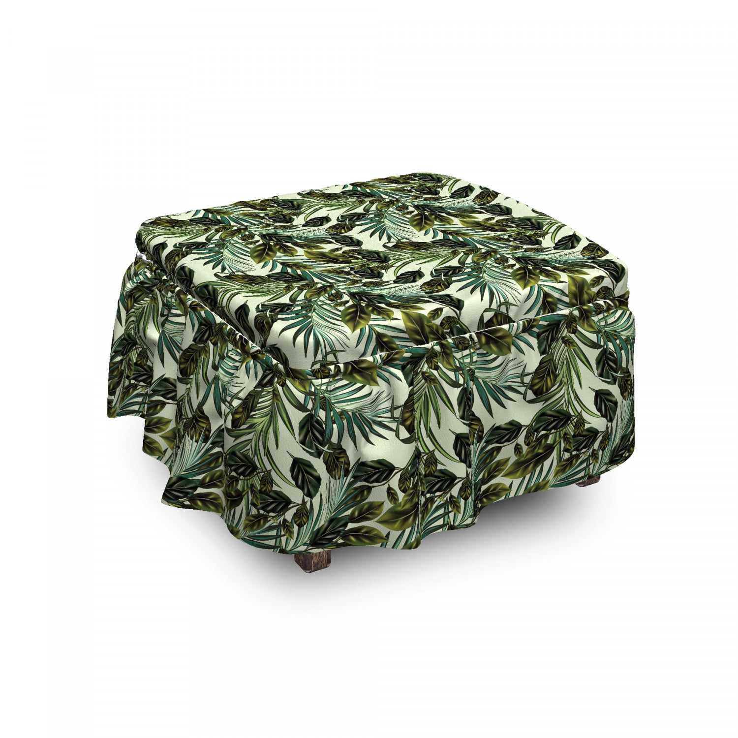 Philodendron Ottoman Cover, Jungle Leaves Concept, 2 Piece Slipcover ...