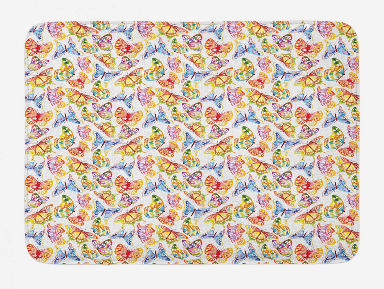Butterfly Bath Mat, Vibrant Animals Psychedelic Sixties Inspired Color ...