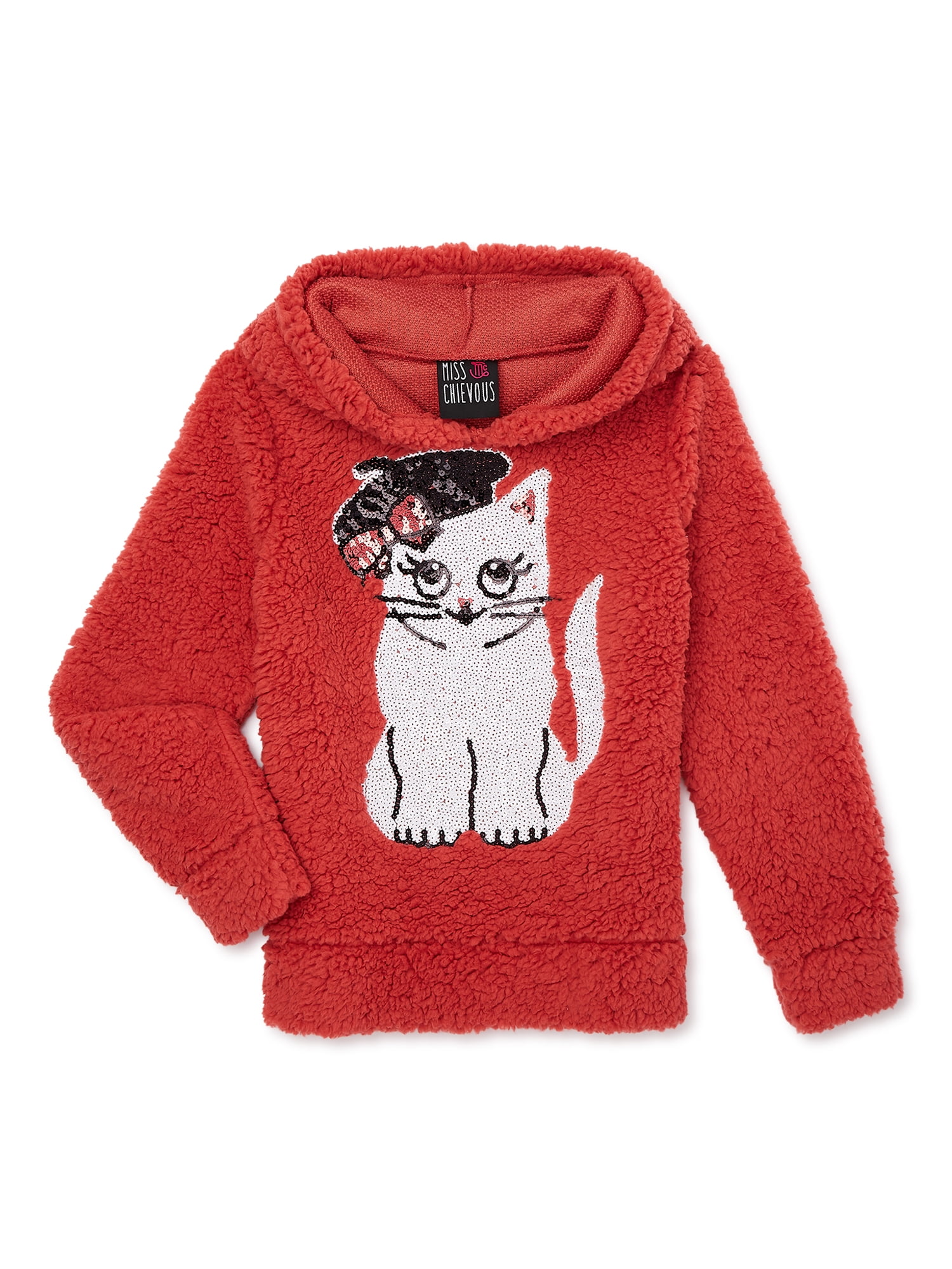 Miss Chievous Girls Sequin Critter Faux Sherpa Pullover Hoodie, Sizes 4 ...