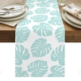 Aqua Monstera Leaf Table Runner, Summer Tropical Botanical Minimalist ...