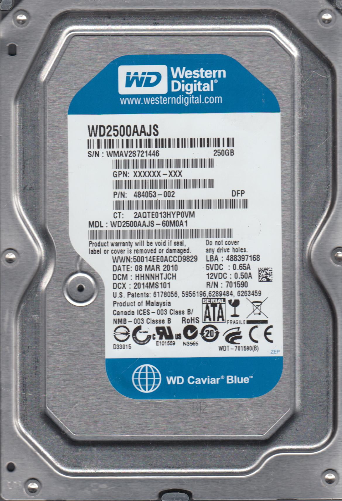 WD2500AAJS-60M0A1, DCM HHNNHTJCH, Western Digital 250GB SATA 3.5 Hard ...