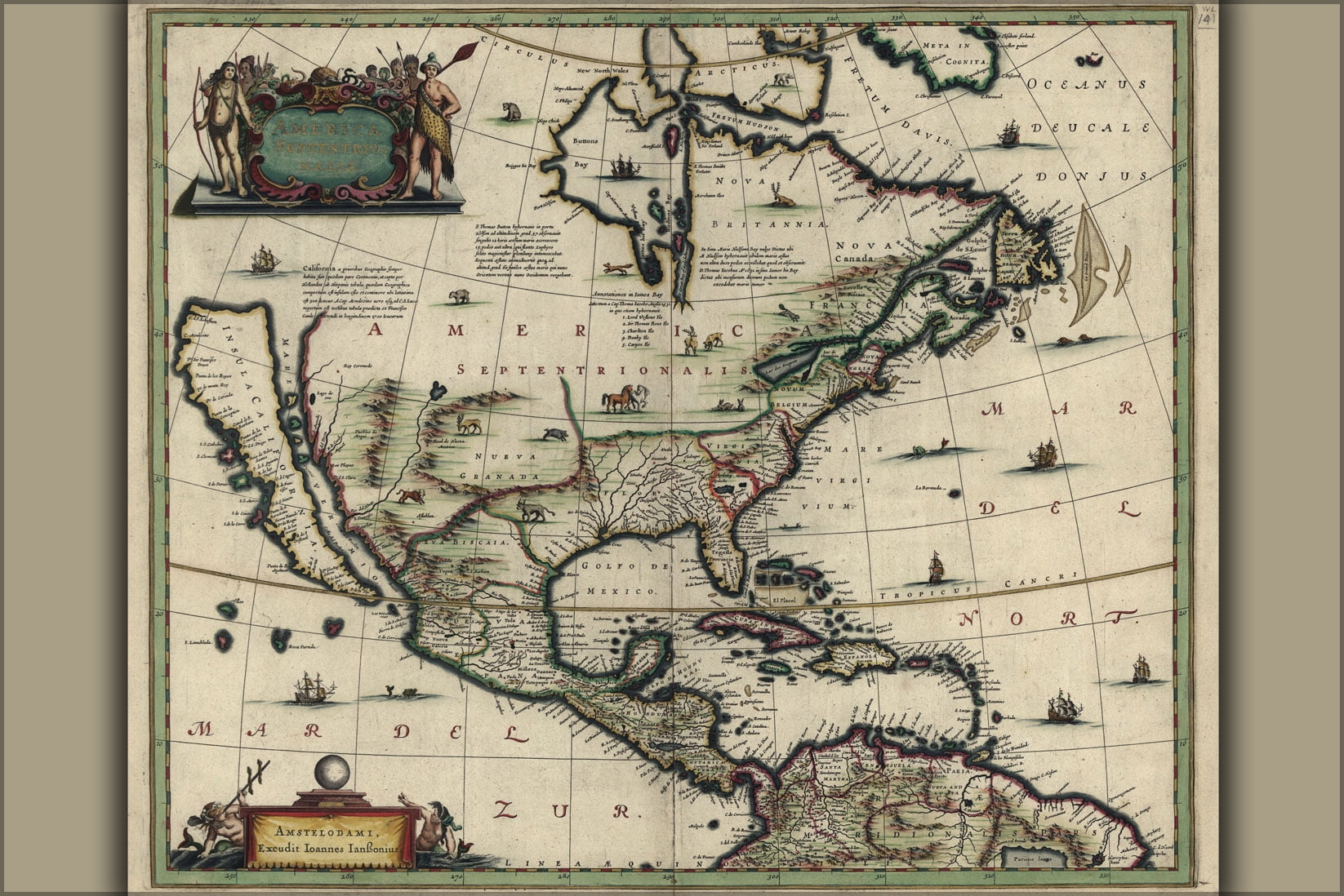 24"x36" Gallery Poster, map of north america pre united states 1652 ...