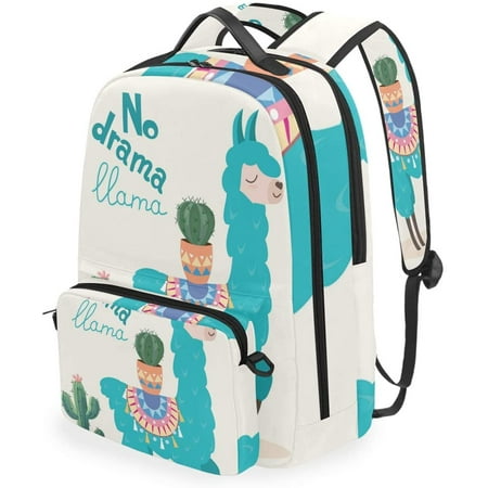 No Drama Llama School Backpack Detachable Student Bookbag Travel Bag ...