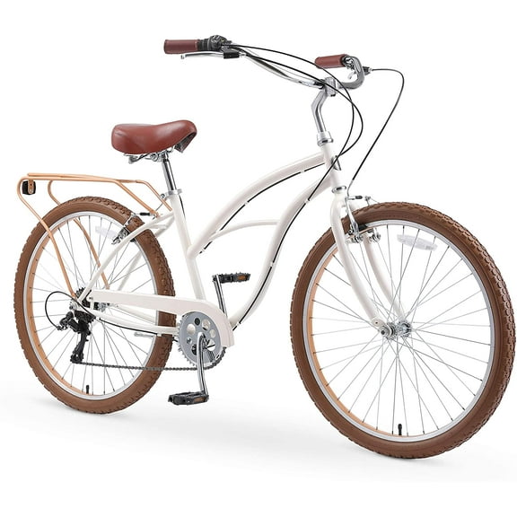 26-Inch Women's Beach Cruiser Bike,7-Speed with V-Brakes,Purple ...