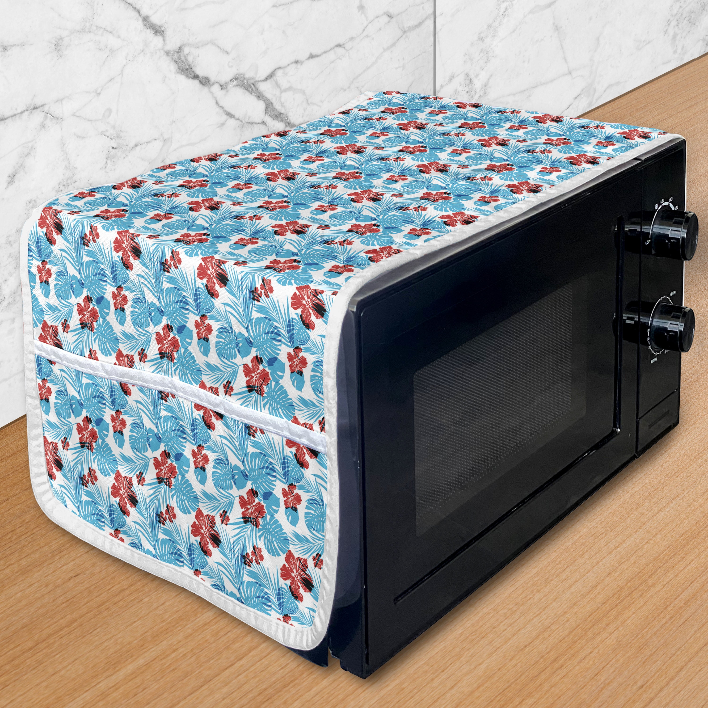 Luau Microwave Oven Cover, Palm Tree Leaves with Hibiscus Petals Exotic ...