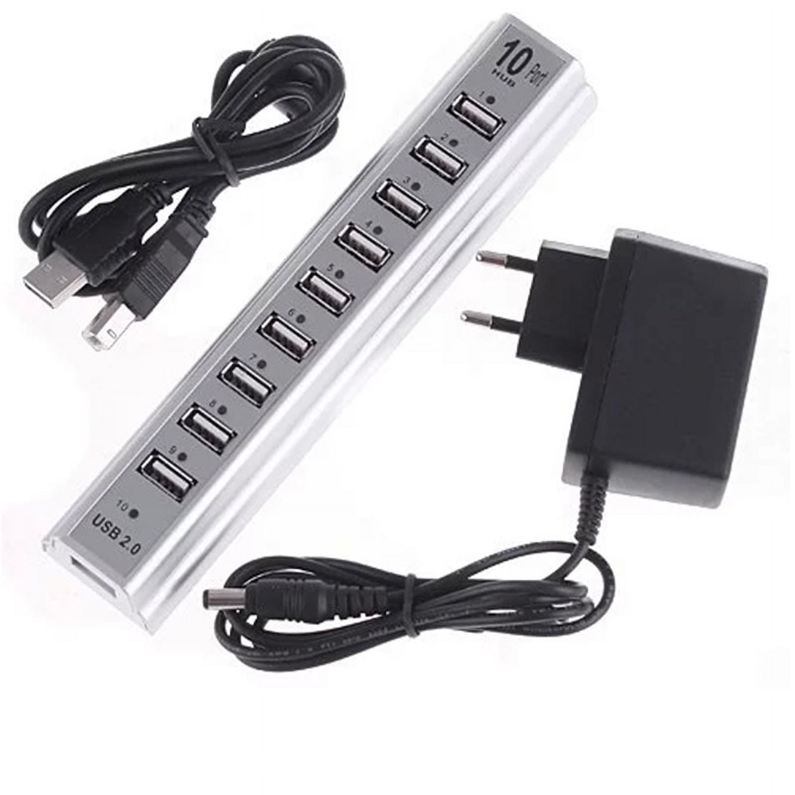 Divisor USB, HUB USB de 10 puertos Divisor USB de 10 bits con fuente de ...