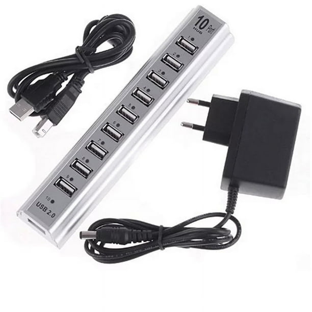 Divisor USB, HUB USB de 10 puertos Divisor USB de 10 bits con fuente de alimentación HUB USB de ...
