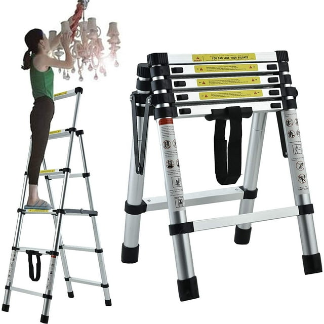 Dayplus 4.5FT A-Frame Aluminum Telescoping Ladder 4+5 Step Ladder ...
