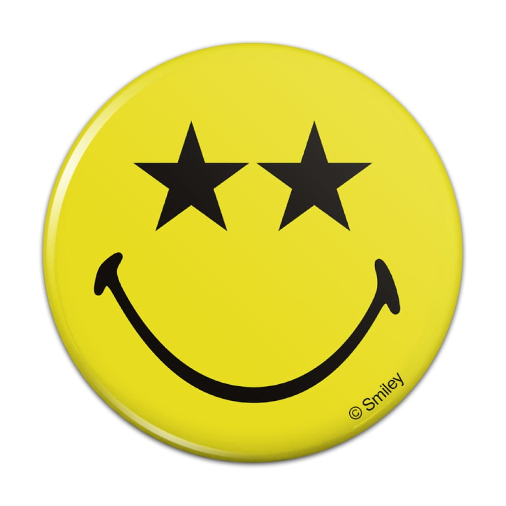 Smiley Smile Happy Star Starry Eyes Yellow Face Pinback Button Pin ...