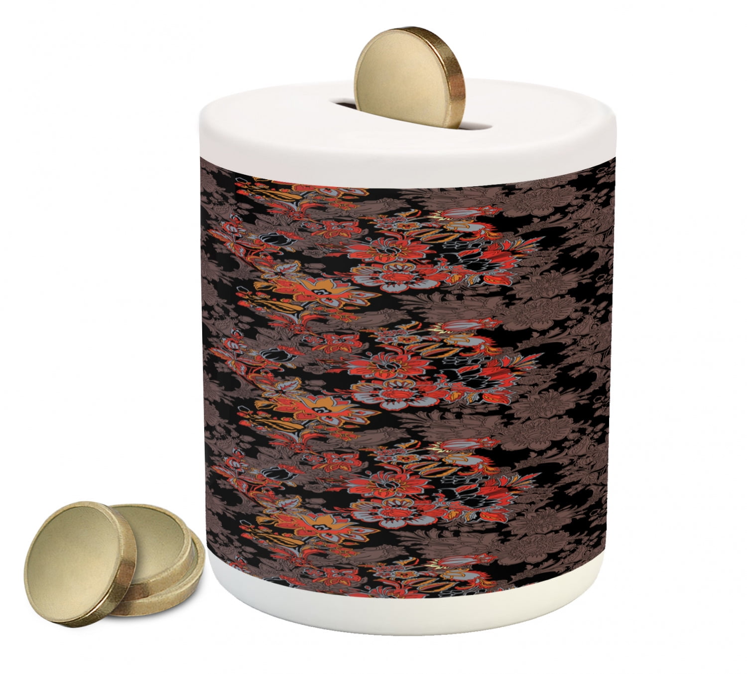 Flower Piggy Bank, Flowers of Asia in Japanese Art Style Vivid Floral ...