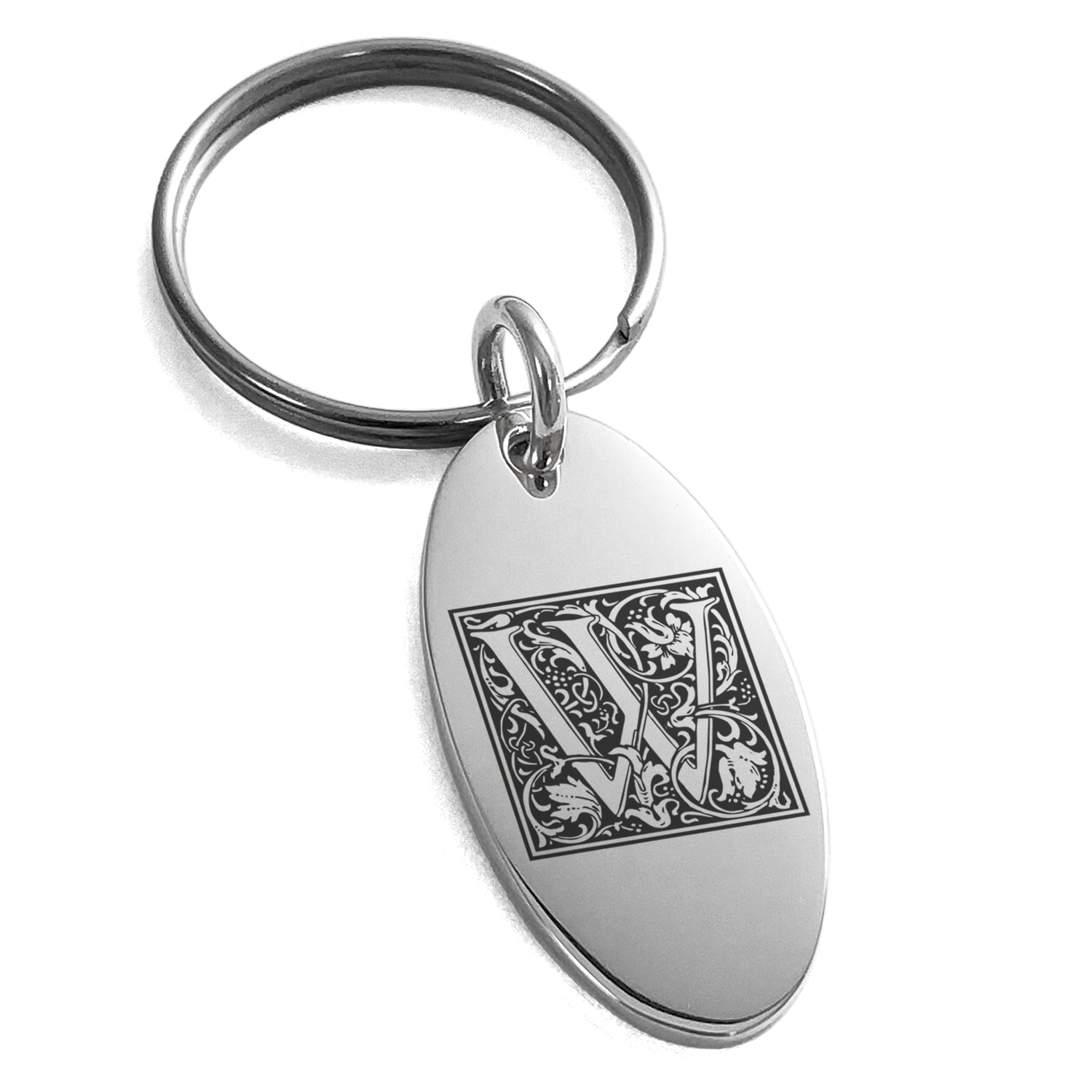 Stainless Steel Letter W Initial Floral Box Monogram Engraved Small ...