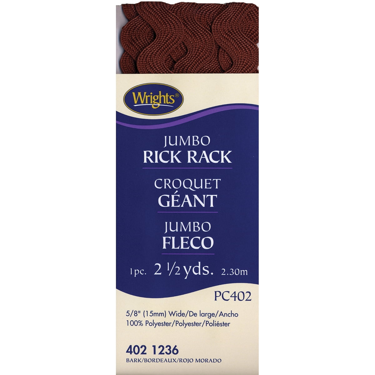 Jumbo Rickrack 5/8"X2-1/2yd-Bark - Walmart.com