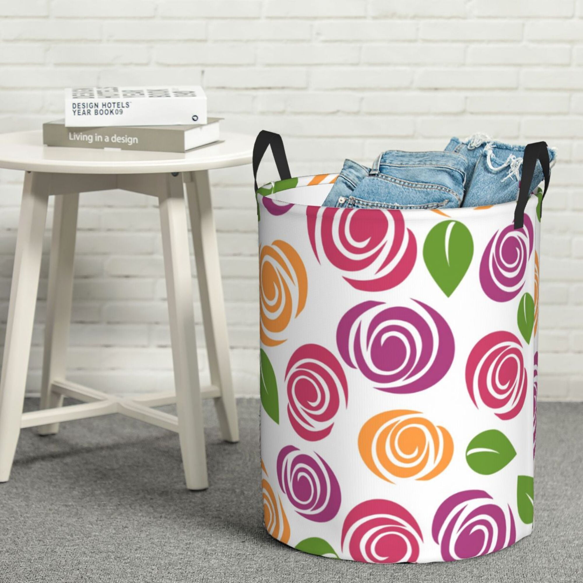 YFYANG Waterproof Laundry Hamper, Abstract Roses Floral Pattern Laundry ...