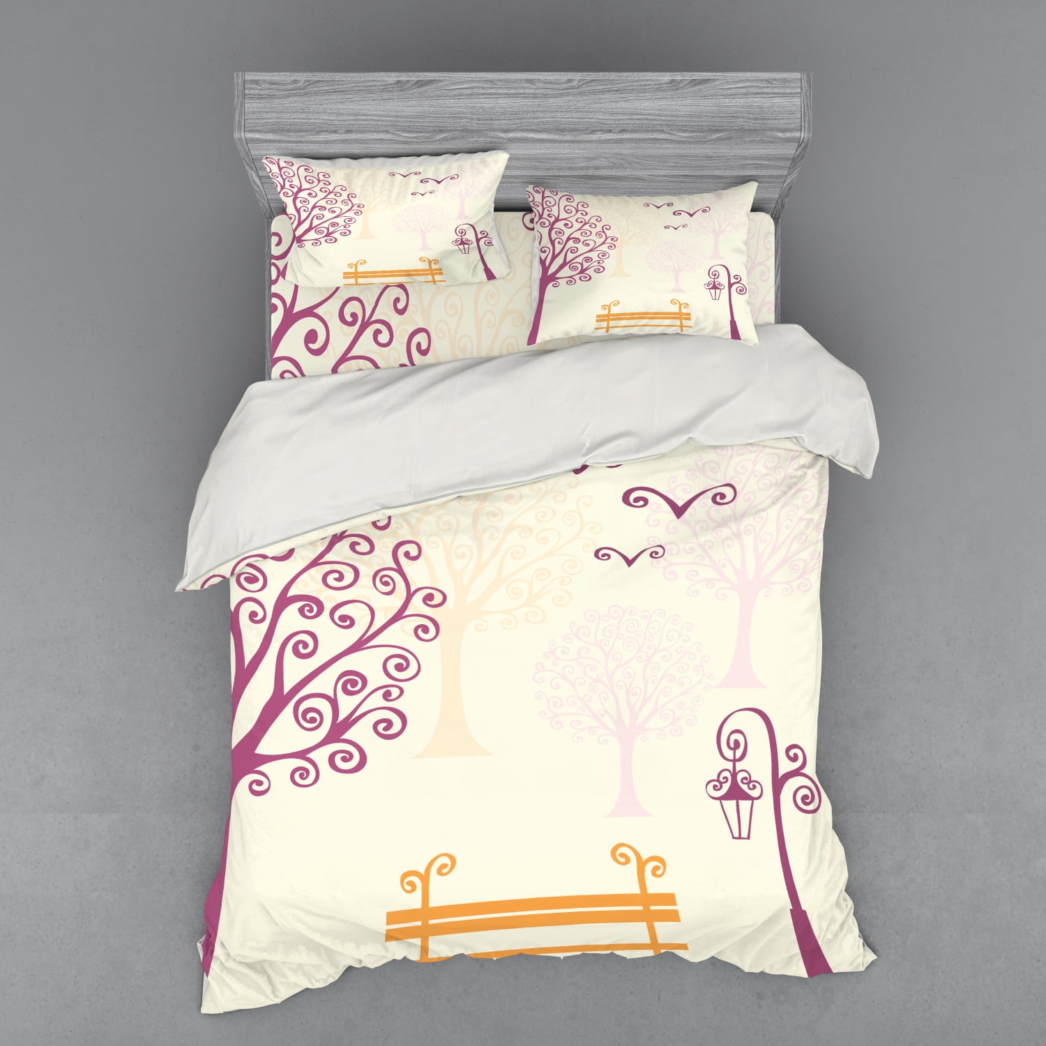 Ambesonne Tree Bedding Set 4 Pcs, Park Bench Pastel Color, Queen ...