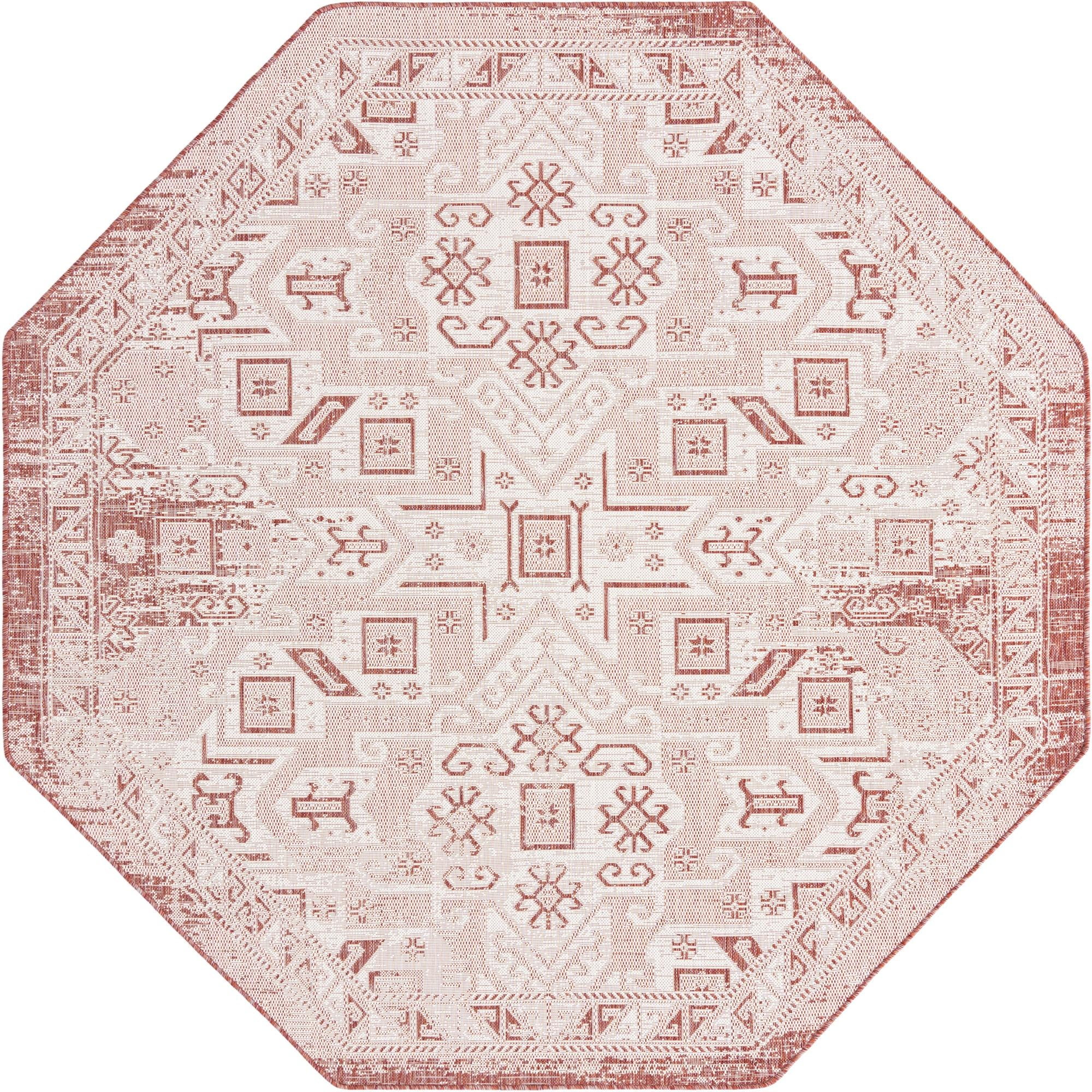 Rugs.com Outdoor Aztec Collection Rug – 8 Ft Octagon Rust Red Flatweave ...