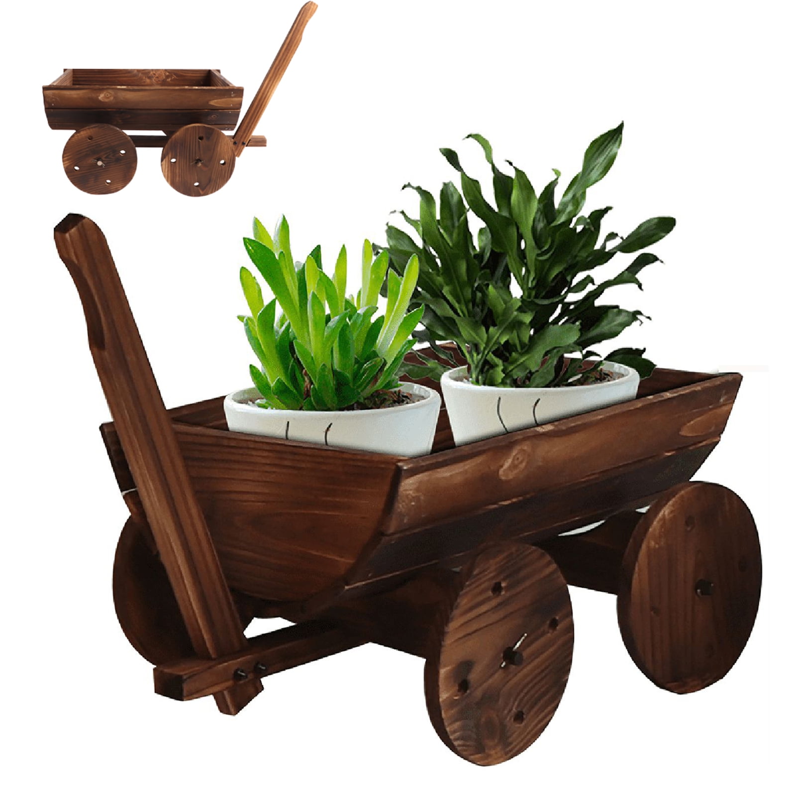 BIGTREE Wood Wagon Flower Planter Cart Flower Box Display Outdoor ...