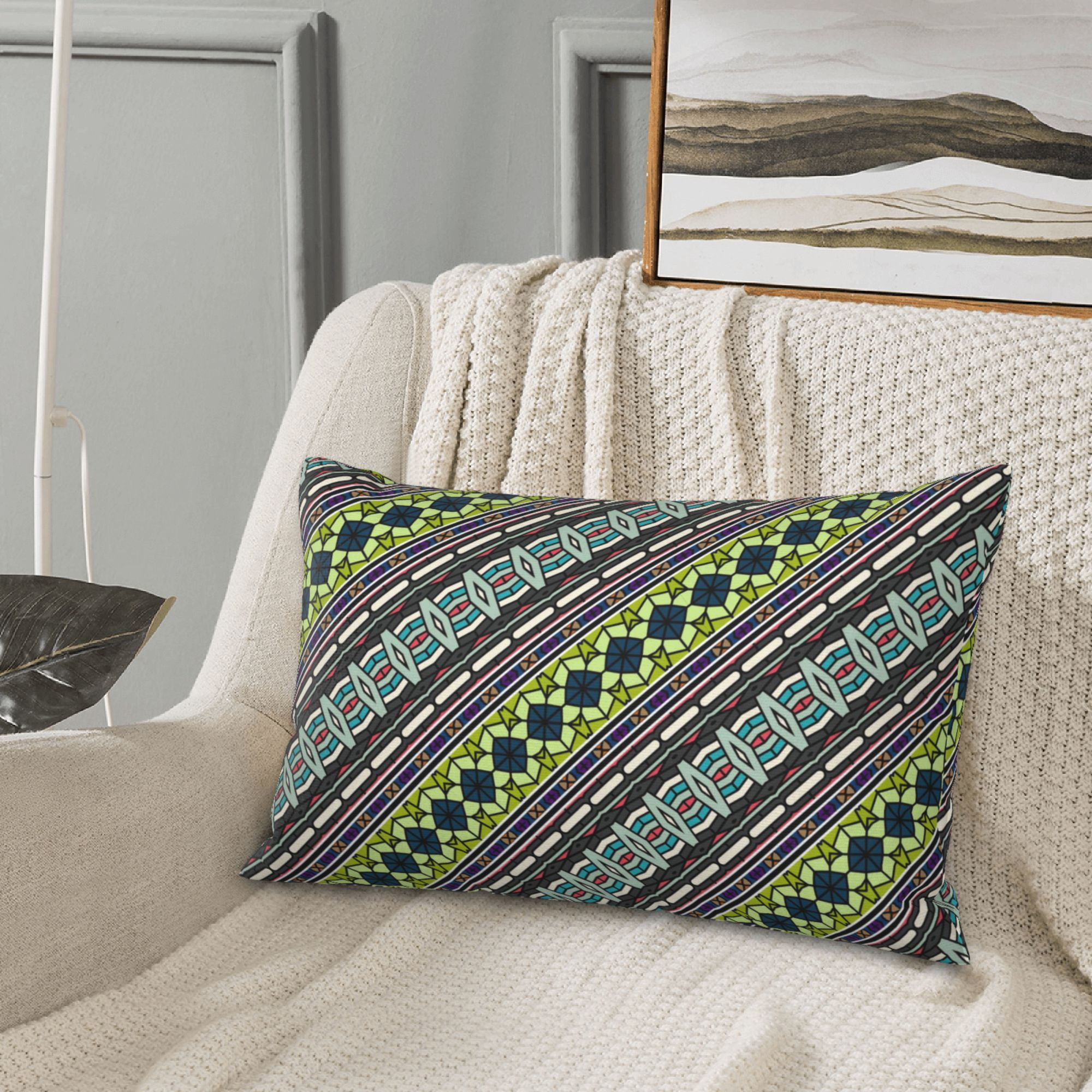 ZNDUO Rectangular Plush Cushion Cover, Green Simple Texture Pattern Non ...