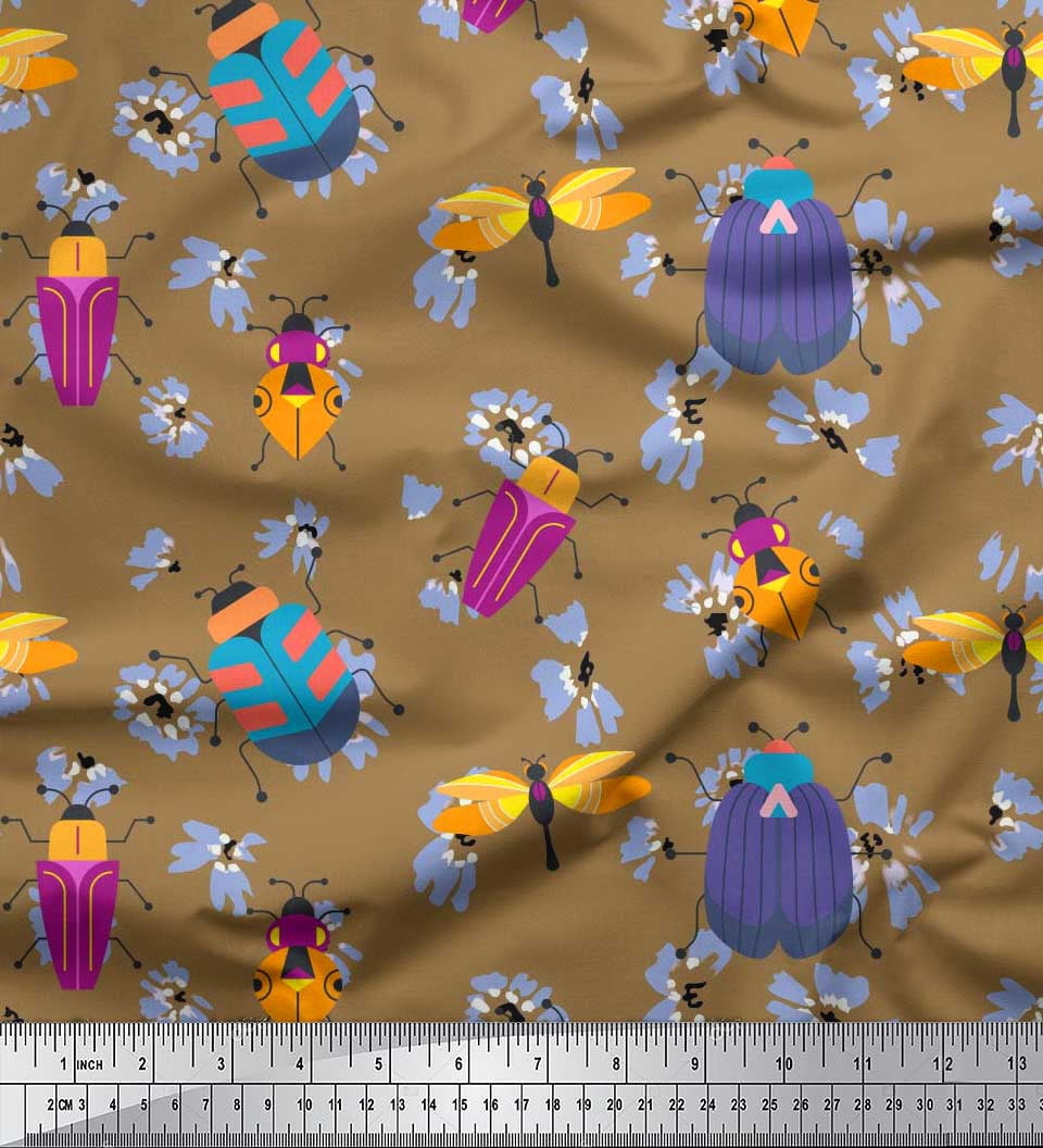 Soimoi Velvet Fabric Floral & Insects Clip Art Print Fabric by The Yard ...