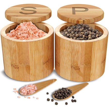 CPDD Bamboo Salt and Pepper Cellars - Spice Containers - Magnetic ...