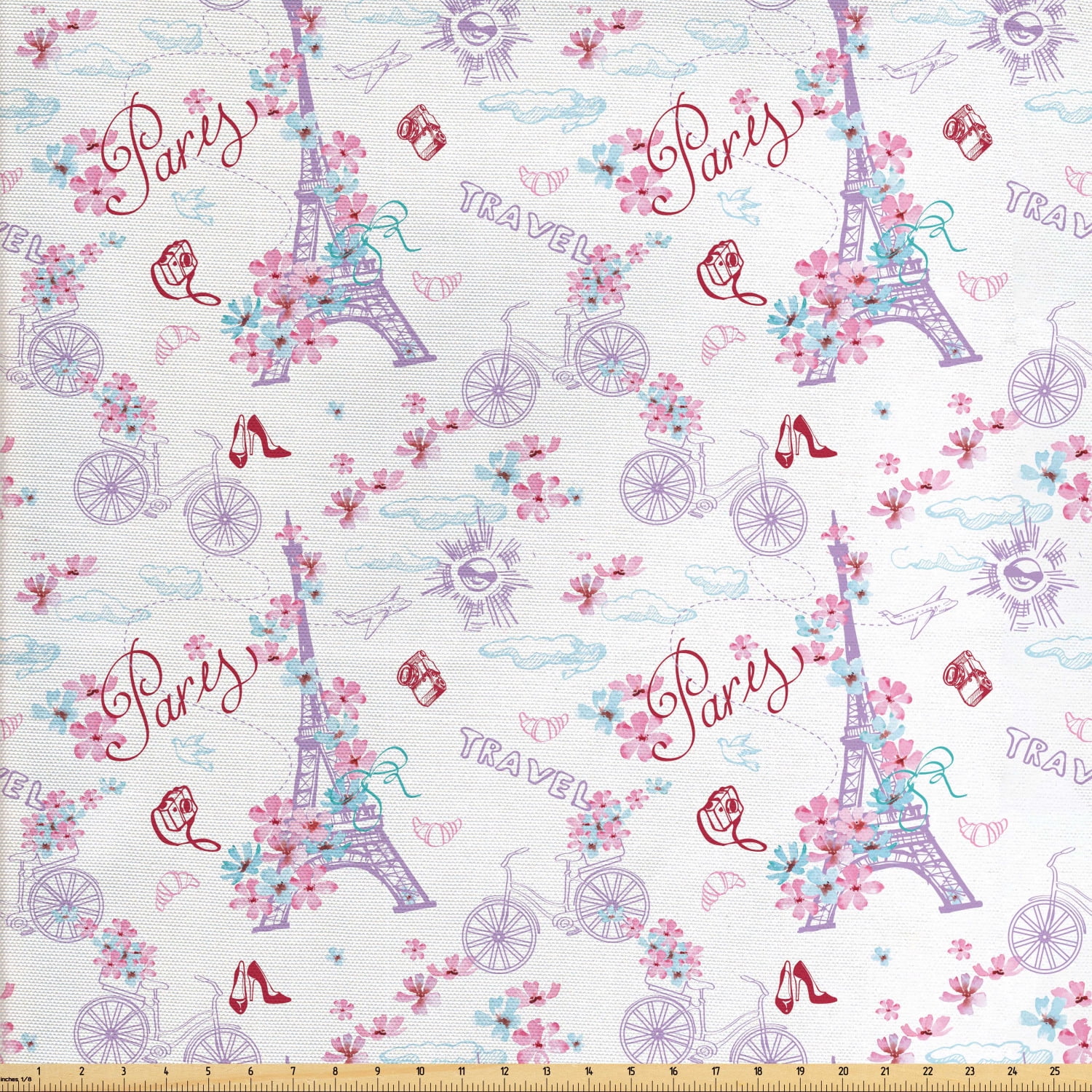 Romantic Fabric by the Yard Upholstery, Vintage European Paris Eiffel ...