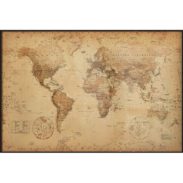 Antique World Map - Framed Poster (Vintage Map Of The World) (Size: 37 ...
