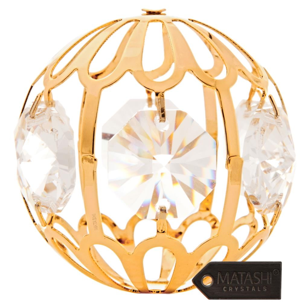 Matashi 24K Gold Plated Crystal Studded Christmas Ball Ornament Gift ...