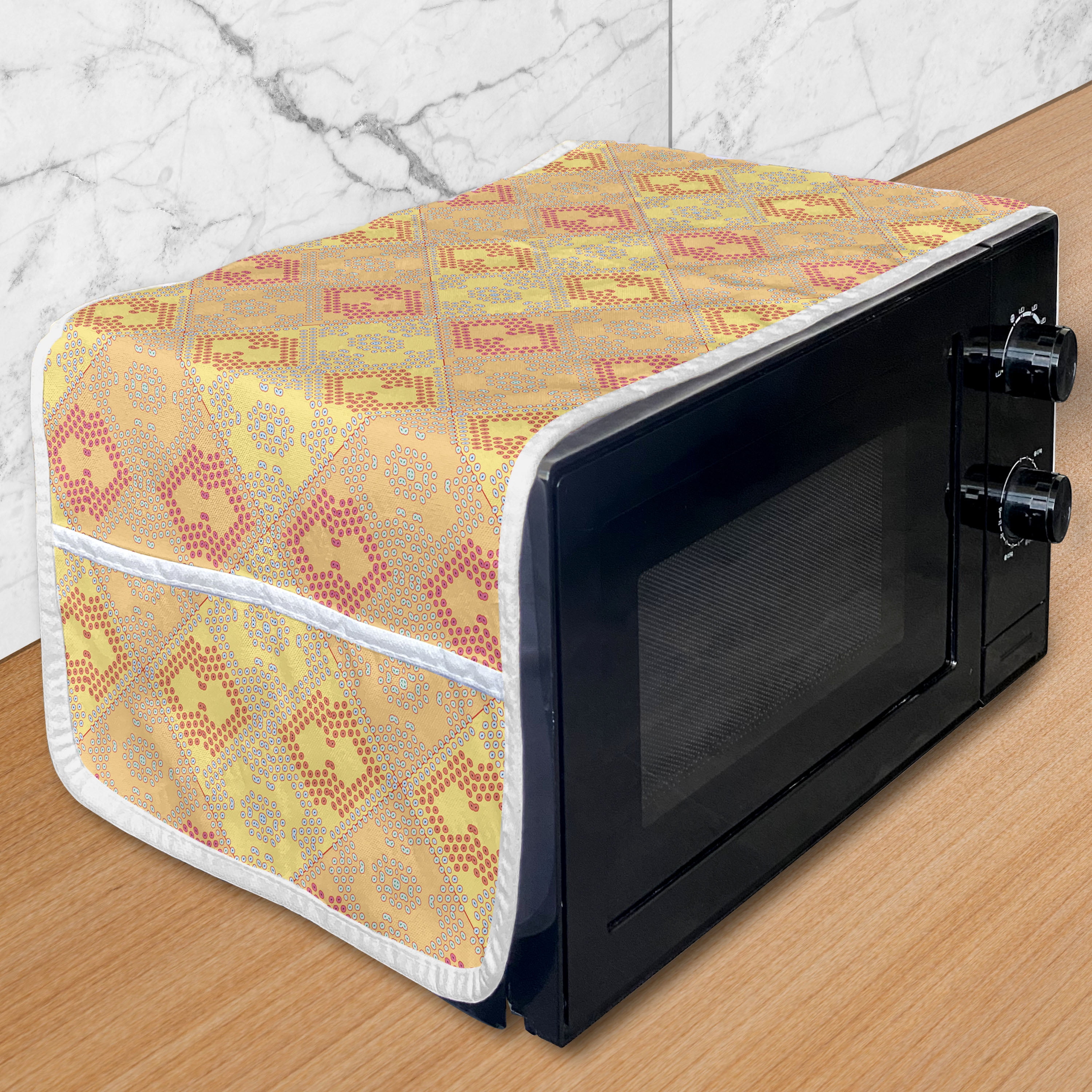 Tribal Microwave Oven Cover, Abstract Bubbles on Diamond Shaped ...
